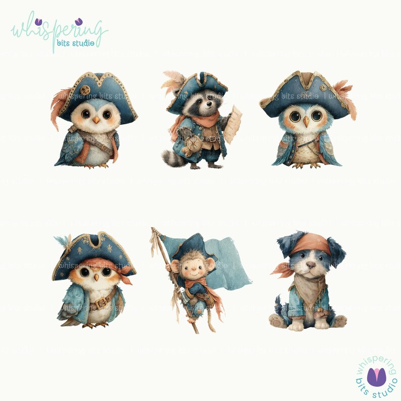 Pirate Animals PNG Clipart Set, Watercolor Pirate Animals, Cute Animal ...