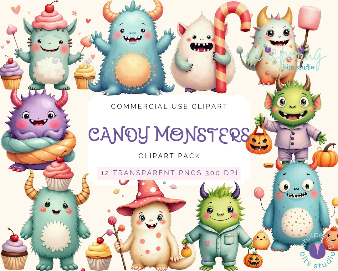 Candy Monsters PNG, Cute Monsters Clipart, Kids Halloween Clipart ...