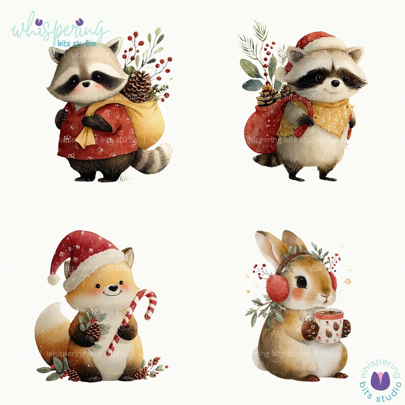 Christmas Woodland Animals Clipart, Cute Forest Animal Pngs, Winter ...