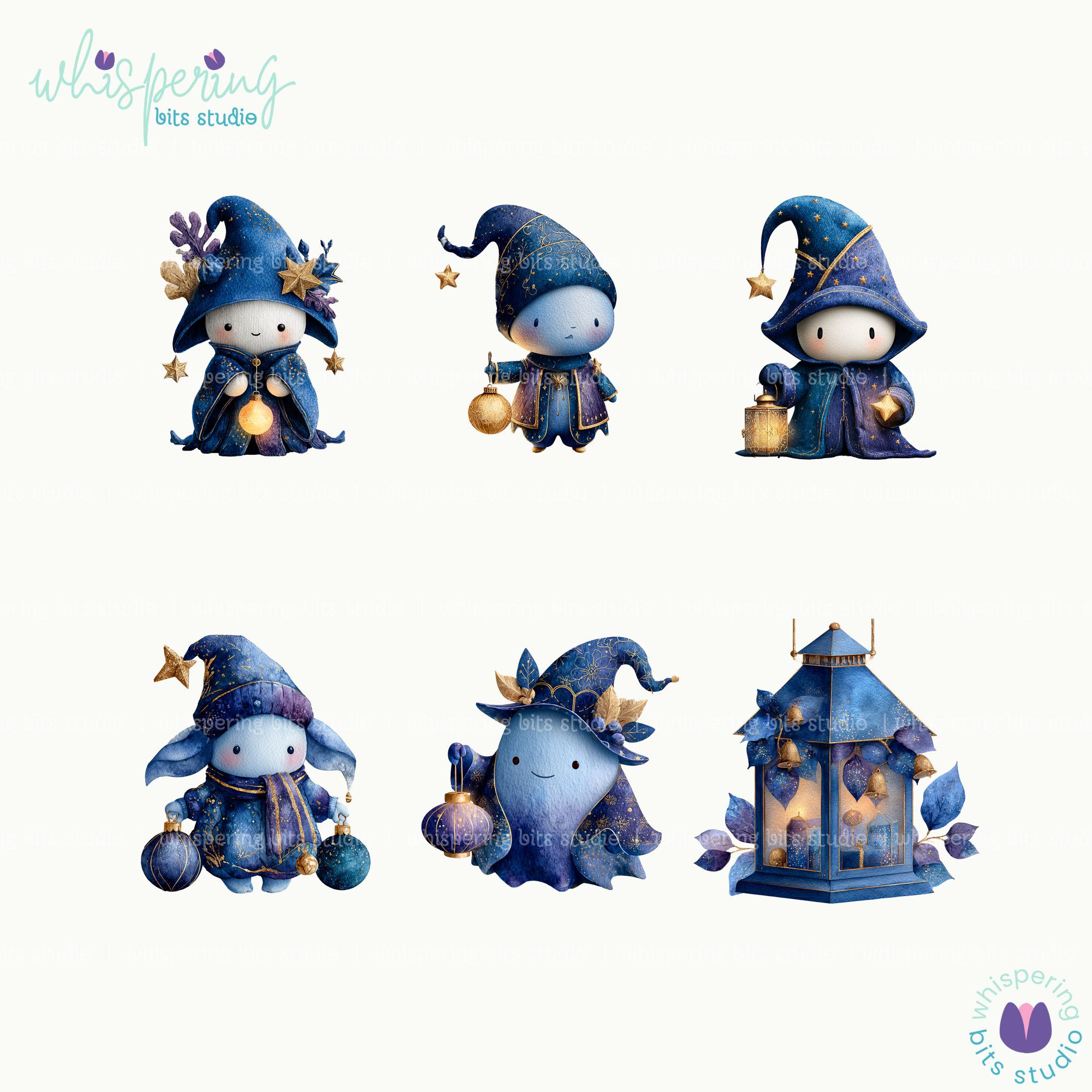 Blue Workshop Elves PNG Clipart Set, Christmas Elf Clipart, Watercolor ...