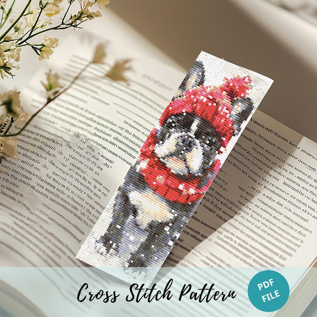 French Bulldog Bookmark Cross Stitch Design, Holiday French Bulldog ...
