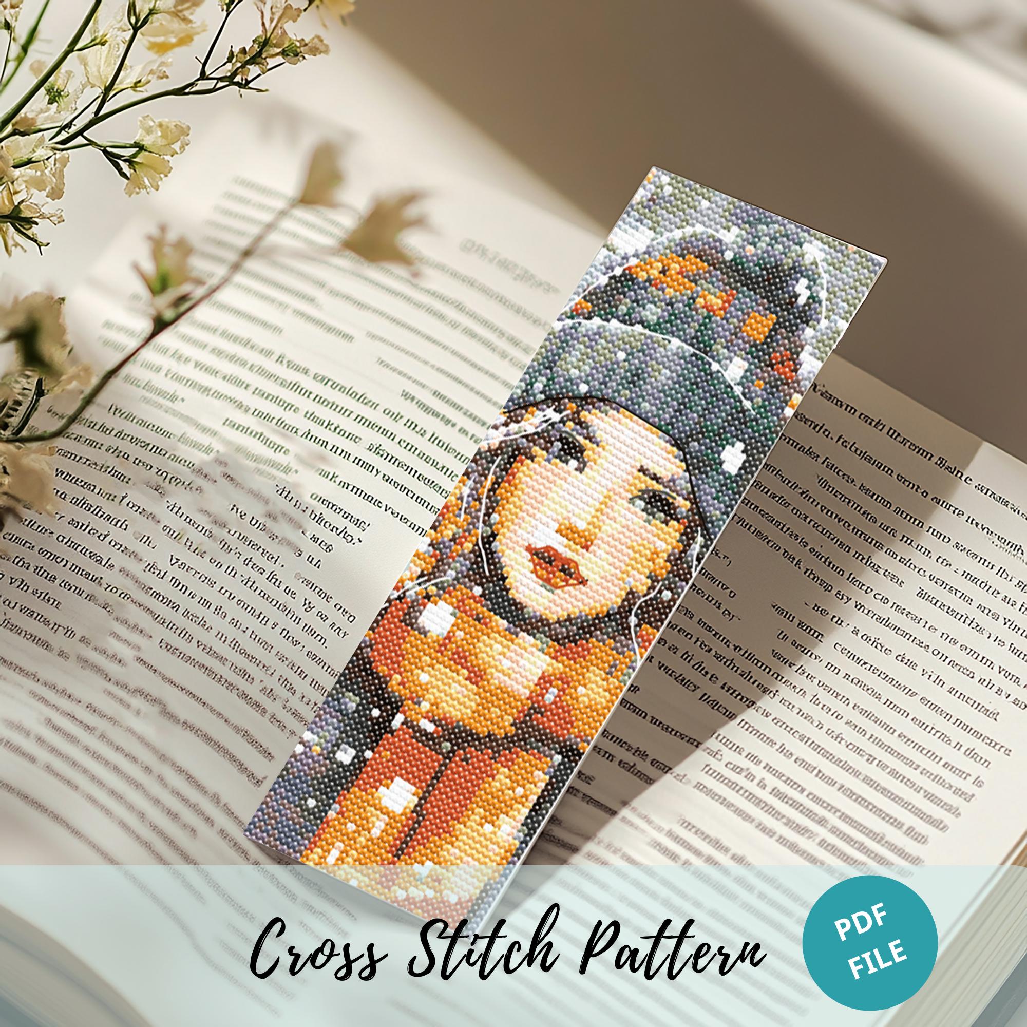 Marcador de livro em ponto cruz com tema de menina no inverno, presente ...