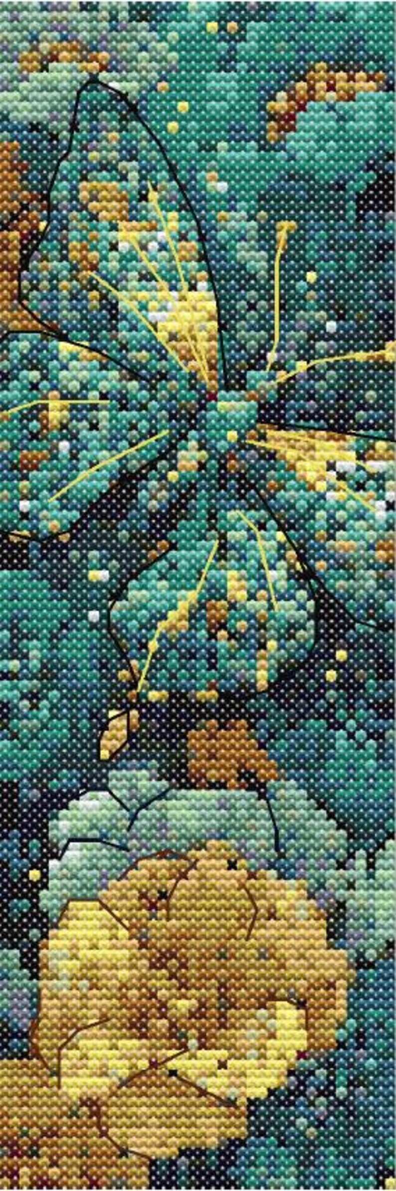 Blue and Gold Butterfly Bookmark Cross Stitch Pattern Vivid Monarch ...