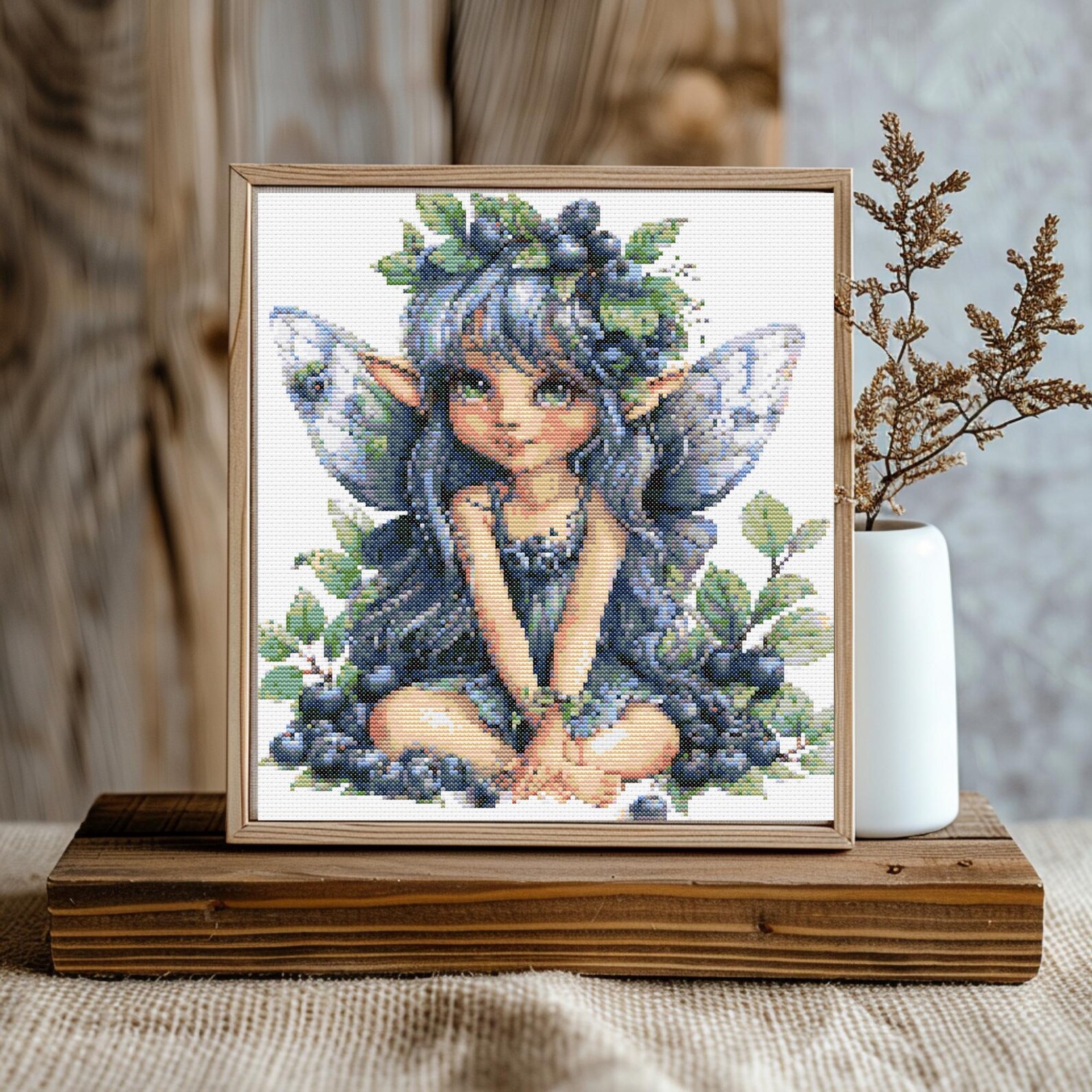 Blueberry Fairy Cross Stitch Pattern, Fairy Fruit Cross Stitch Design ...