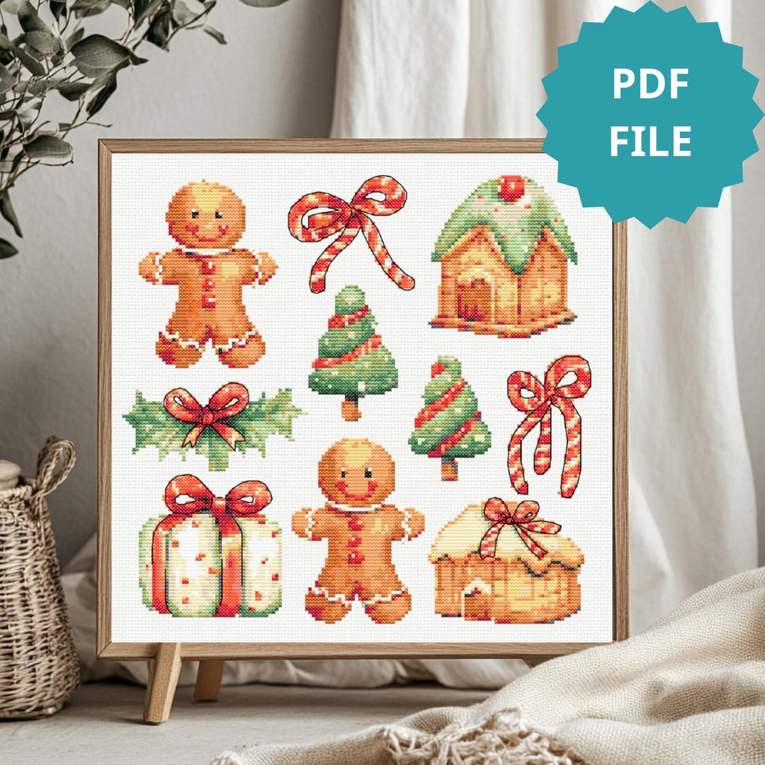 Christmas Gingerbread Men Cross Stitch PDF Pattern Holiday Cookies ...