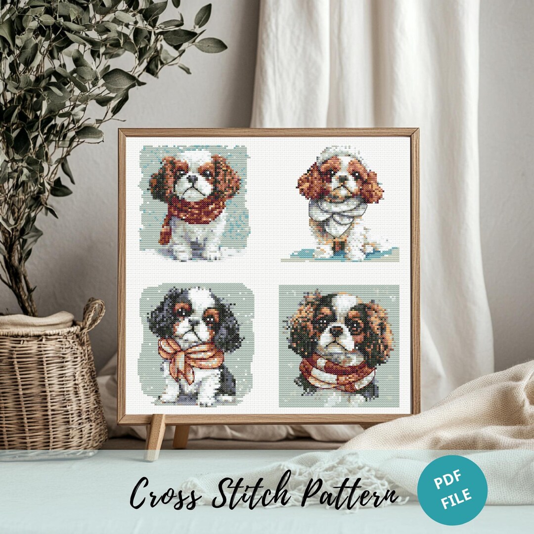 Filhotes de Cavalier King Charles em ponto cruz em PDF - Etsy Portugal