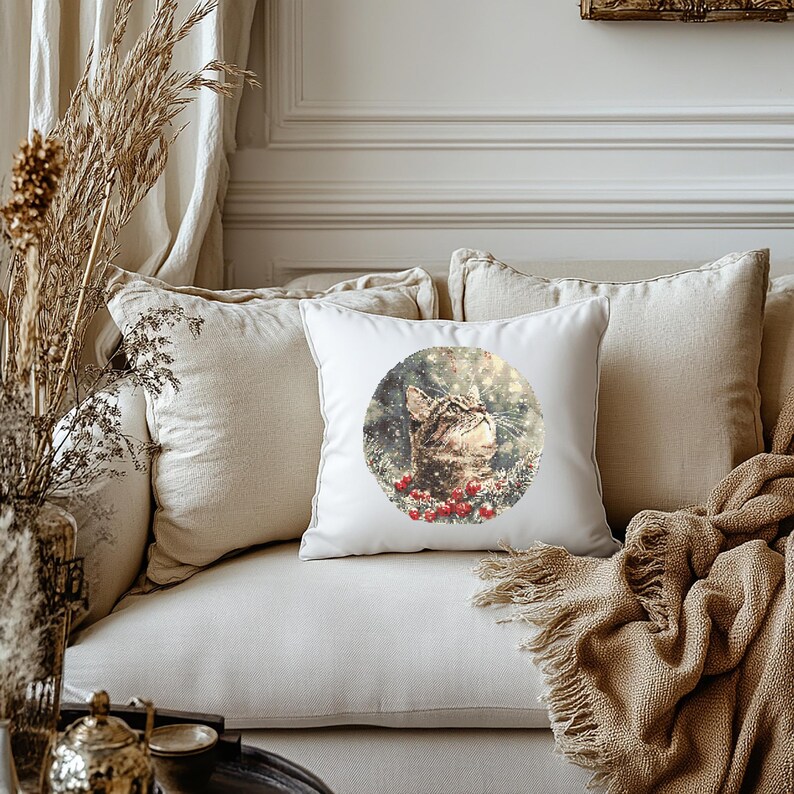 Padrão de ponto cruz de gato malhado de inverno para bordado de feriado ...