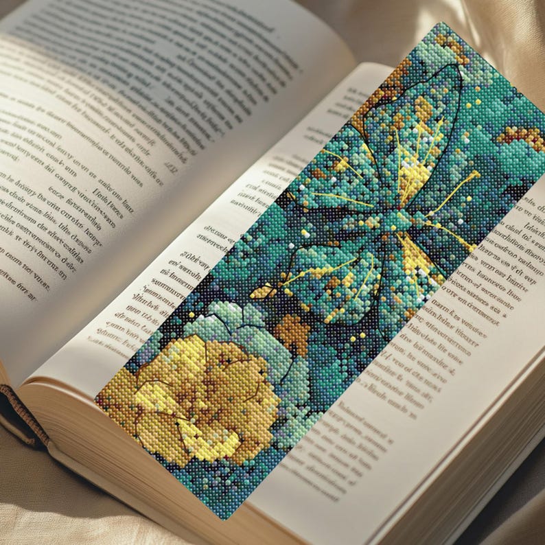 Blue and Gold Butterfly Bookmark Cross Stitch Pattern Vivid Monarch ...