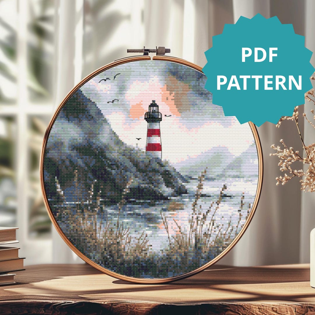 Lighthouse Cross Stitch Pattern Coastal Nautical Embroidery PDF Pattern ...