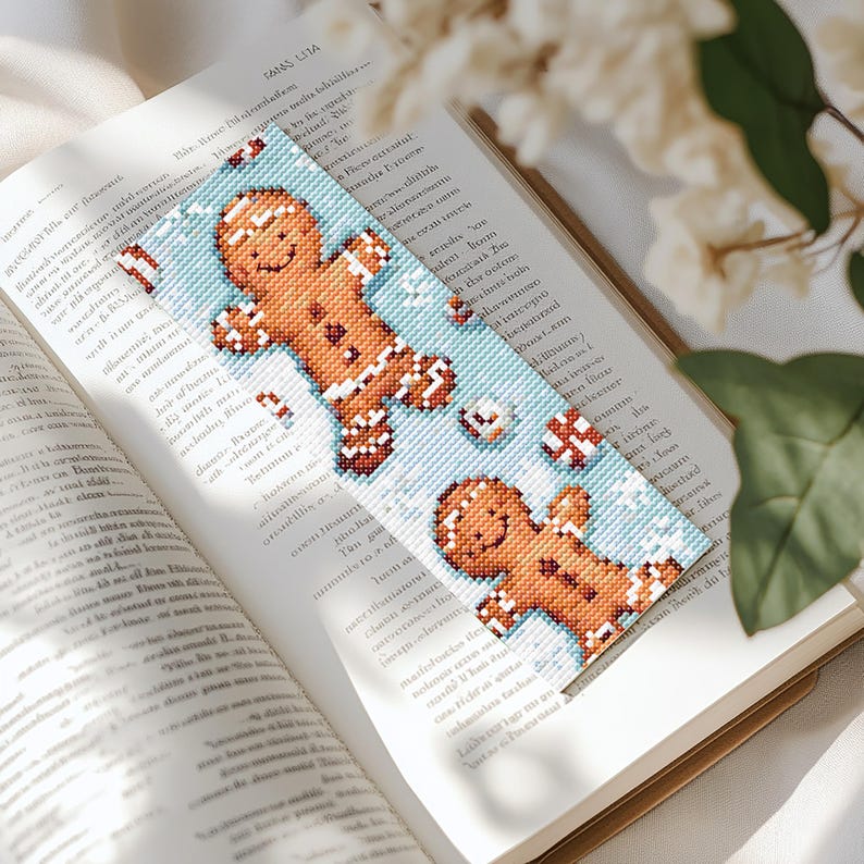 Gingerbread Man Bookmark Cross Stitch Pattern: Candy Cane Embroidery ...