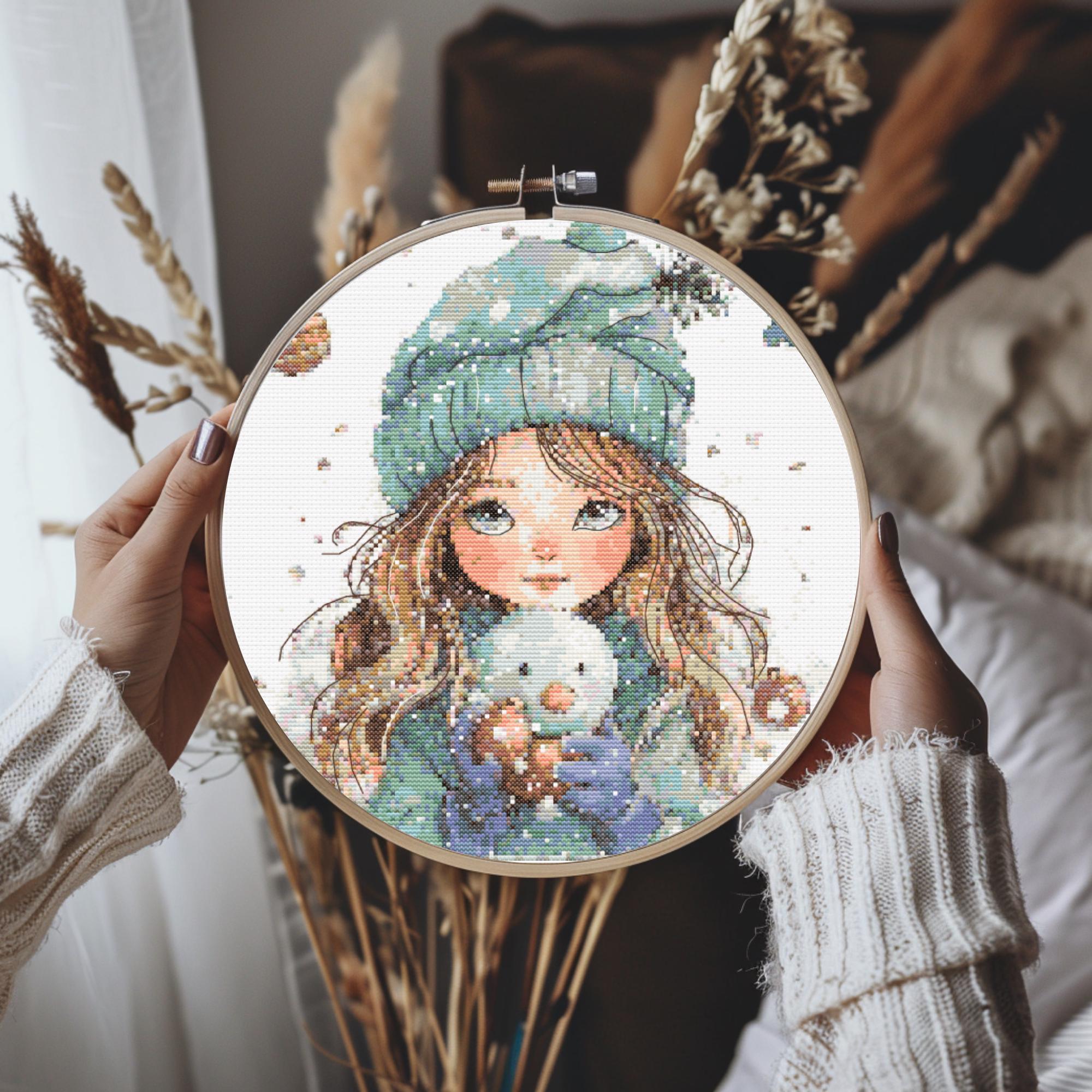 Set 3 Cute Little Girl With Toy Cross Stitch Patterns, Cozy Girl ...
