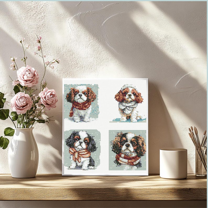 Filhotes de Cavalier King Charles em ponto cruz em PDF - Etsy Portugal