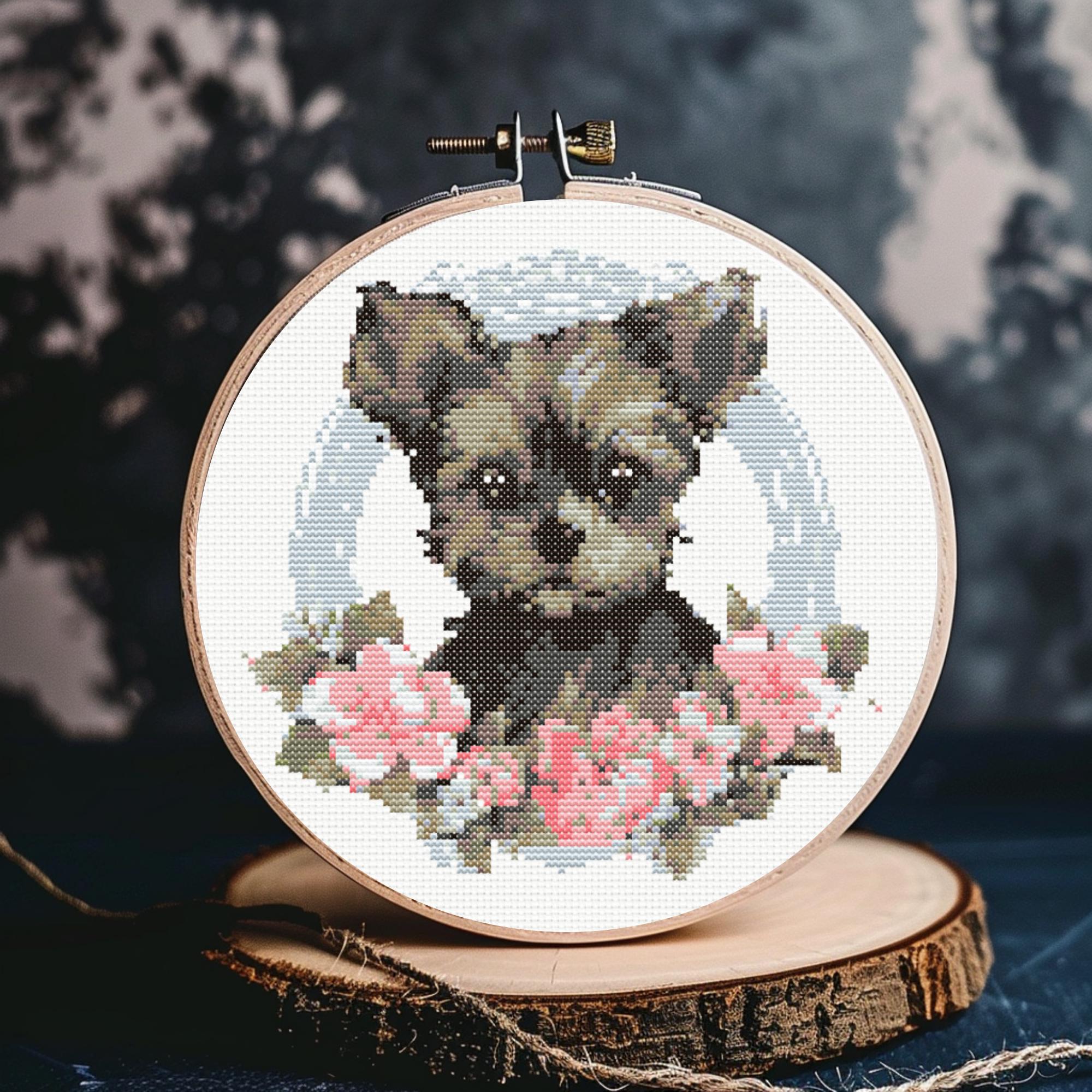 Black Cute Small Dog Cross Stitch Pattern, Cute Puppies Hand Embroidery ...