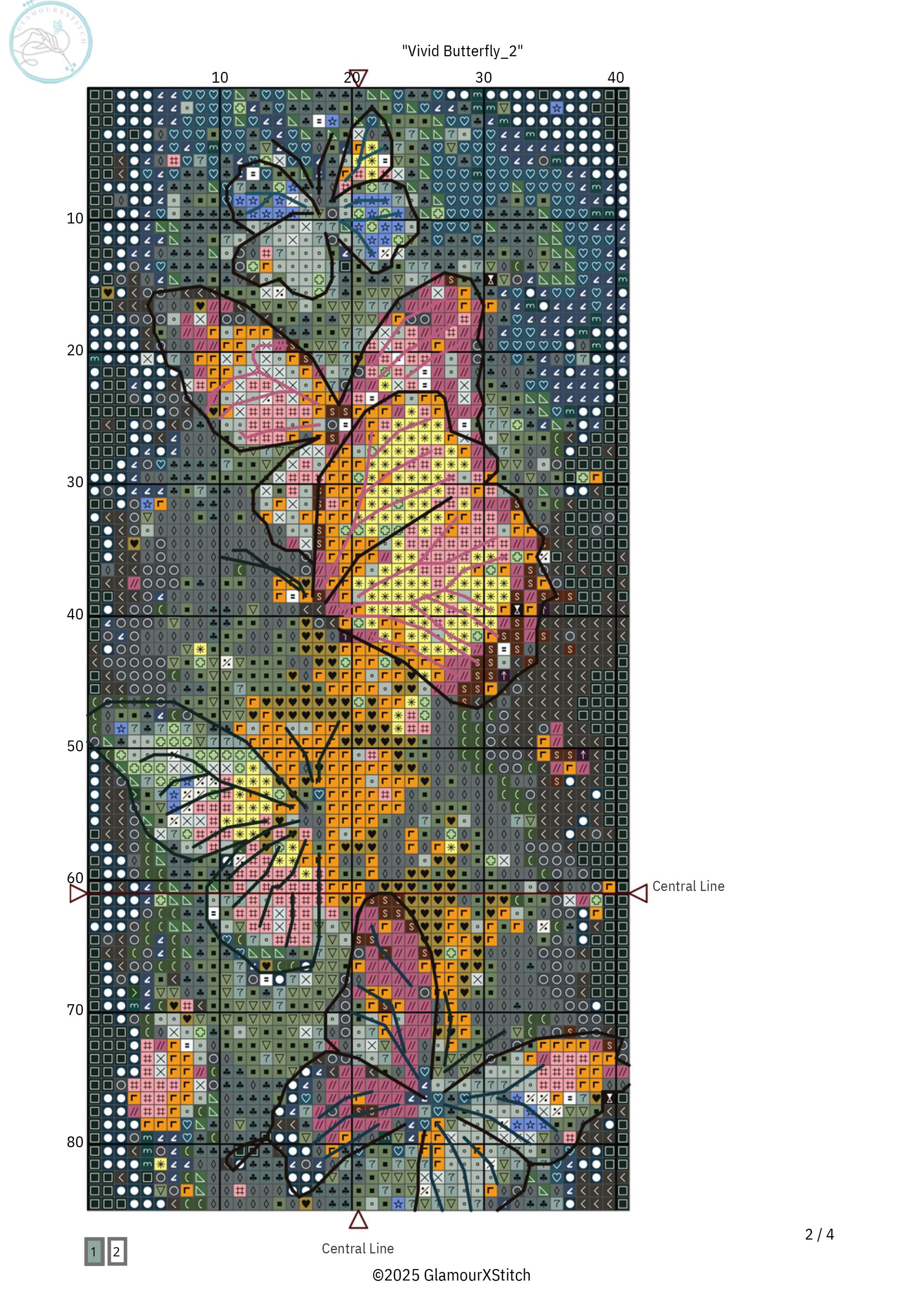 2 Art Nouveau Butterfly Cross Stitch Bookmark Set, Vintage Floral ...