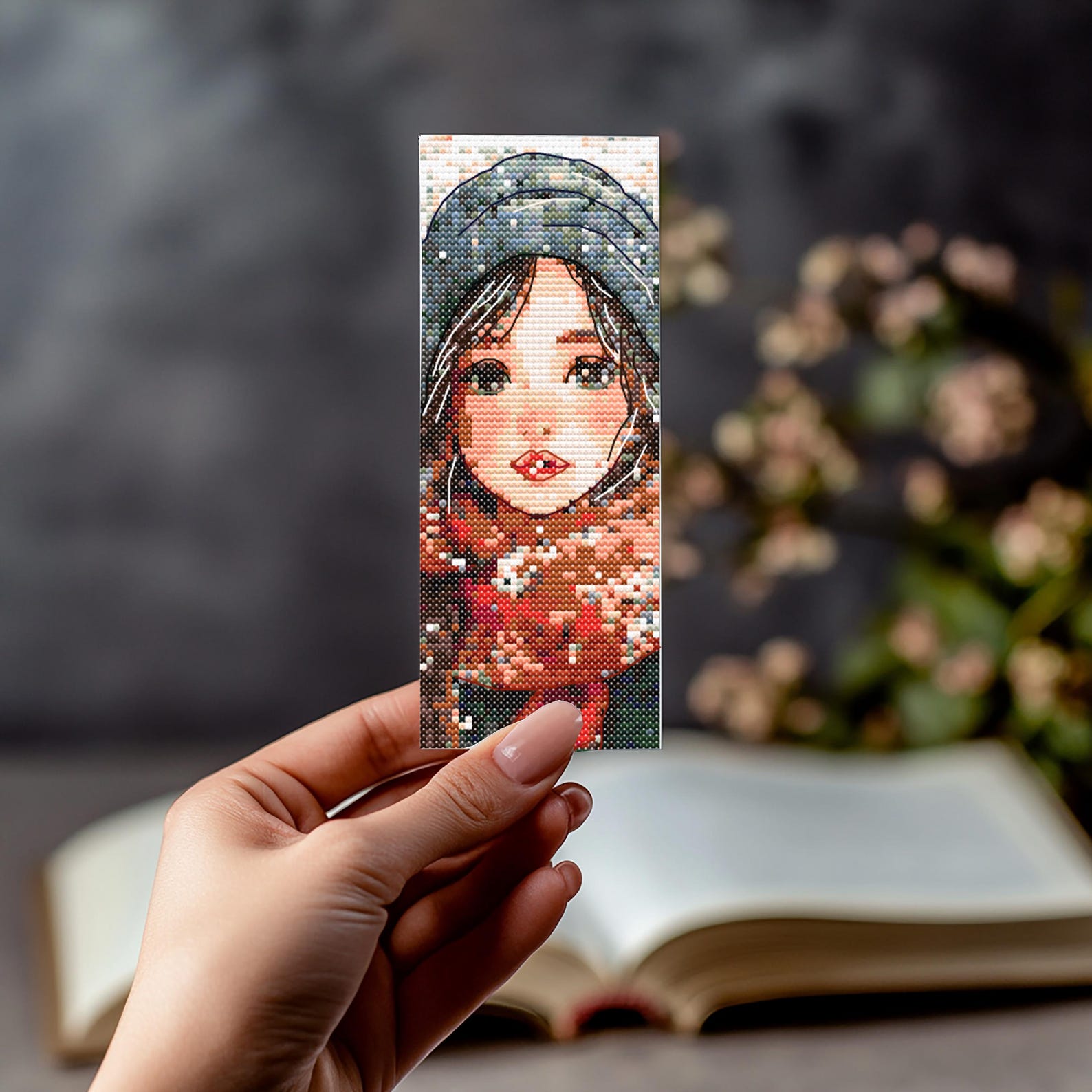 Winter Girl Cross Stitch Bookmark, Book Lover Present, Girl Cross ...