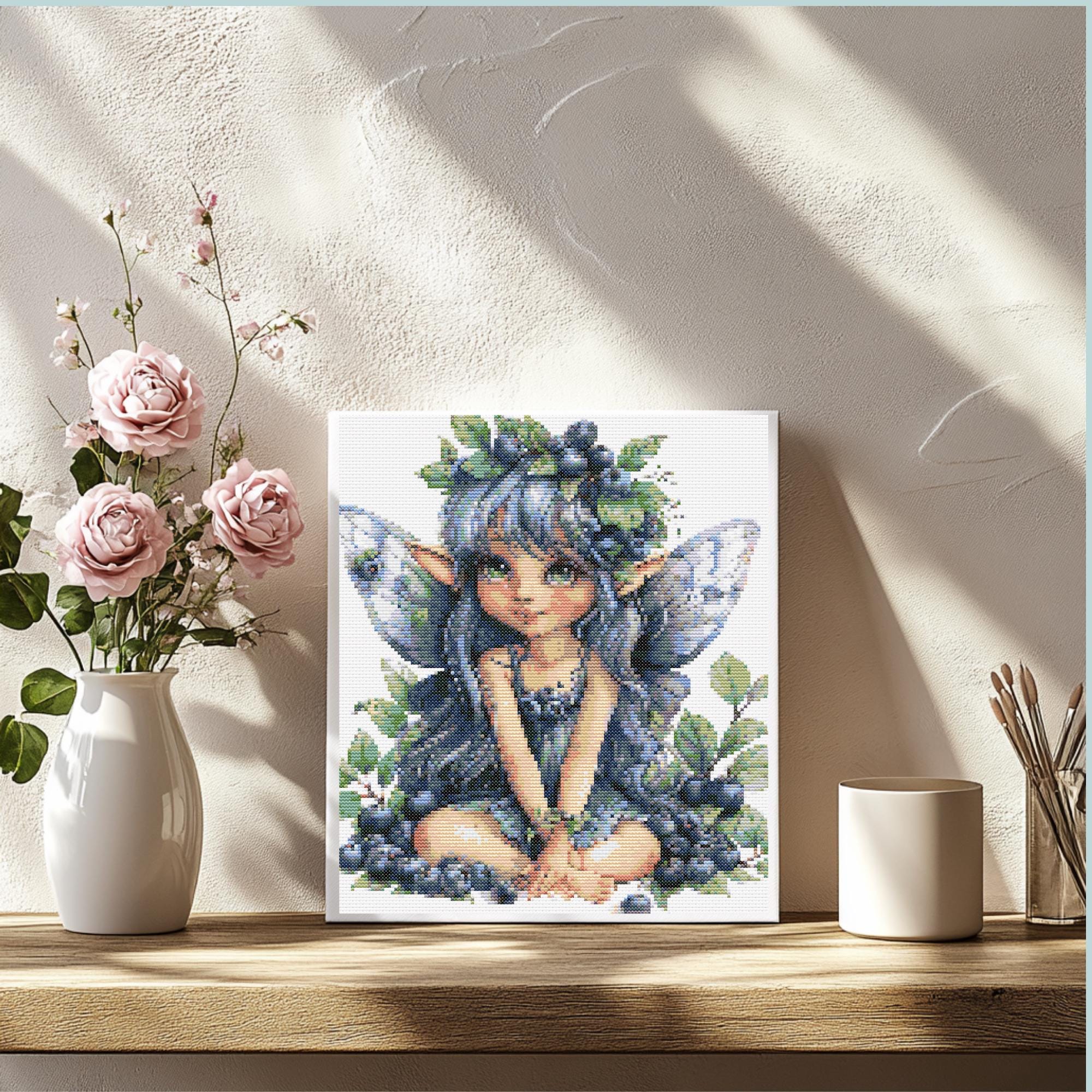 Blueberry Fairy Cross Stitch Pattern, Fairy Fruit Cross Stitch Design ...