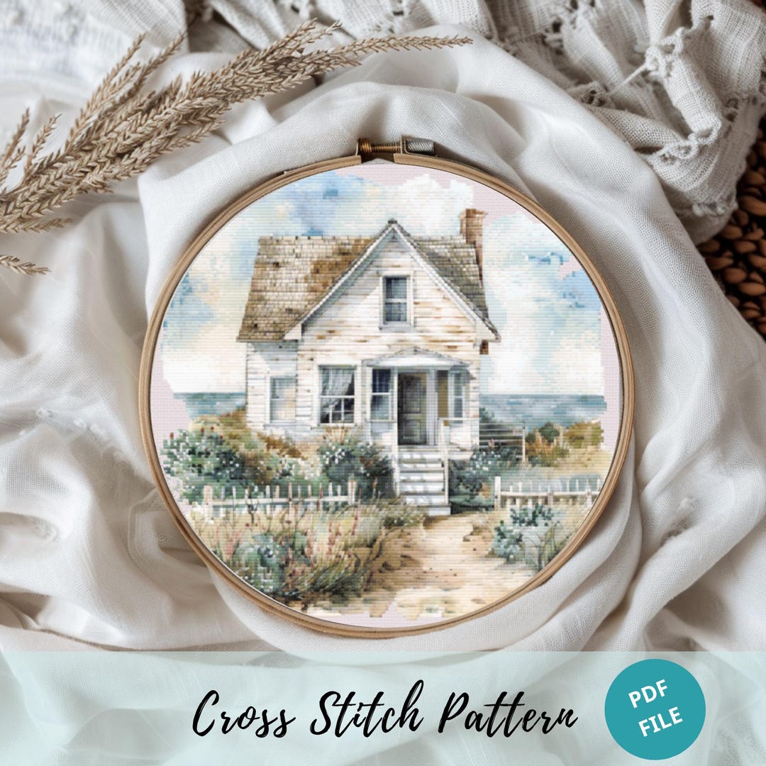 Seaside Cottage Cross Stitch Pattern Beachy Coastal Design PDF Pattern ...