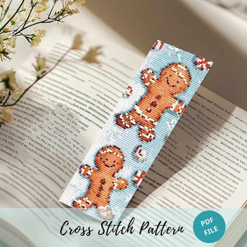 Gingerbread Man Bookmark Cross Stitch Pattern: Candy Cane Embroidery ...