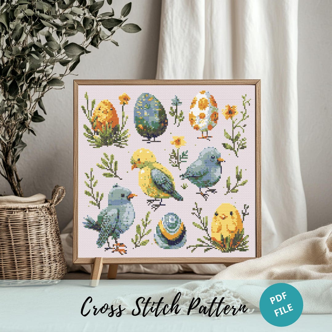 Happy Little Birds Cross Stitch Pattern, Easter Birds Pattern, Easter ...