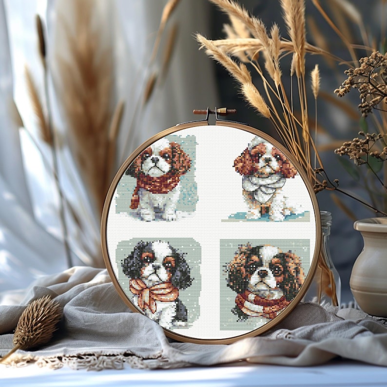 Filhotes de Cavalier King Charles em ponto cruz em PDF - Etsy Portugal