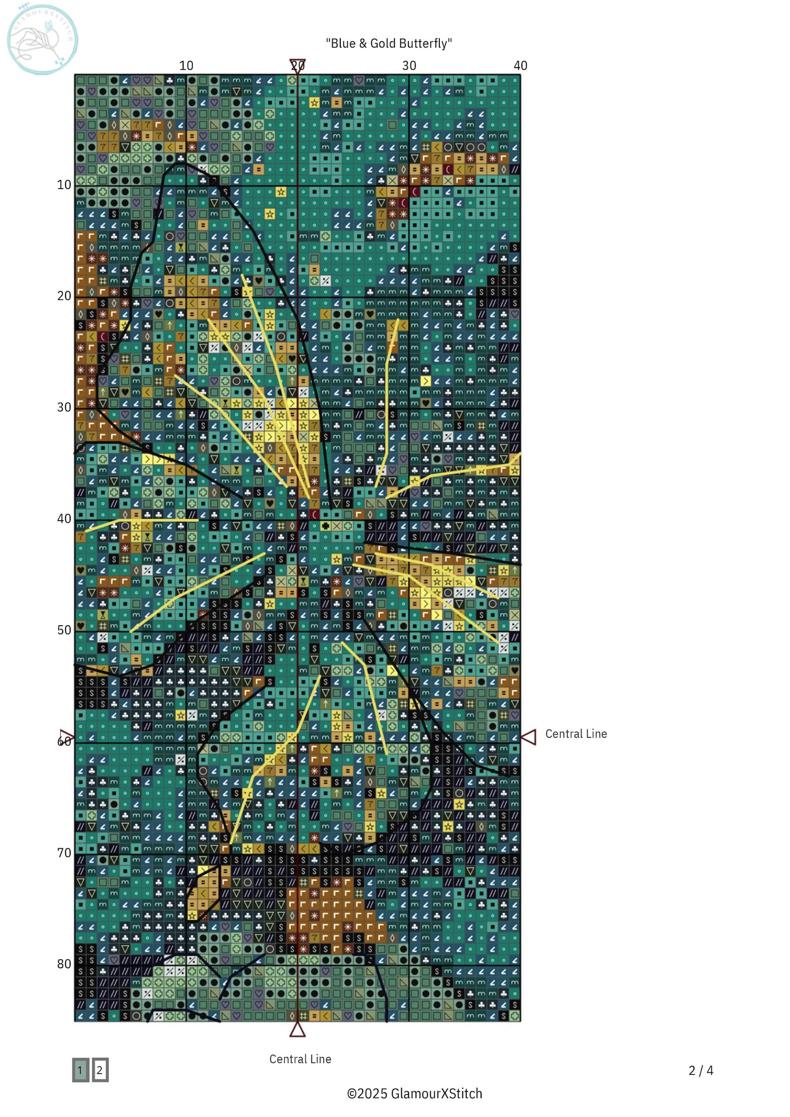 Blue and Gold Butterfly Bookmark Cross Stitch Pattern Vivid Monarch ...