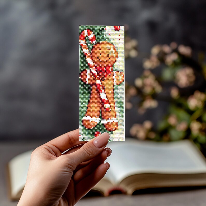 Gingerbread Man Bookmark Cross Stitch Pattern Winter Candy Cane PDF ...