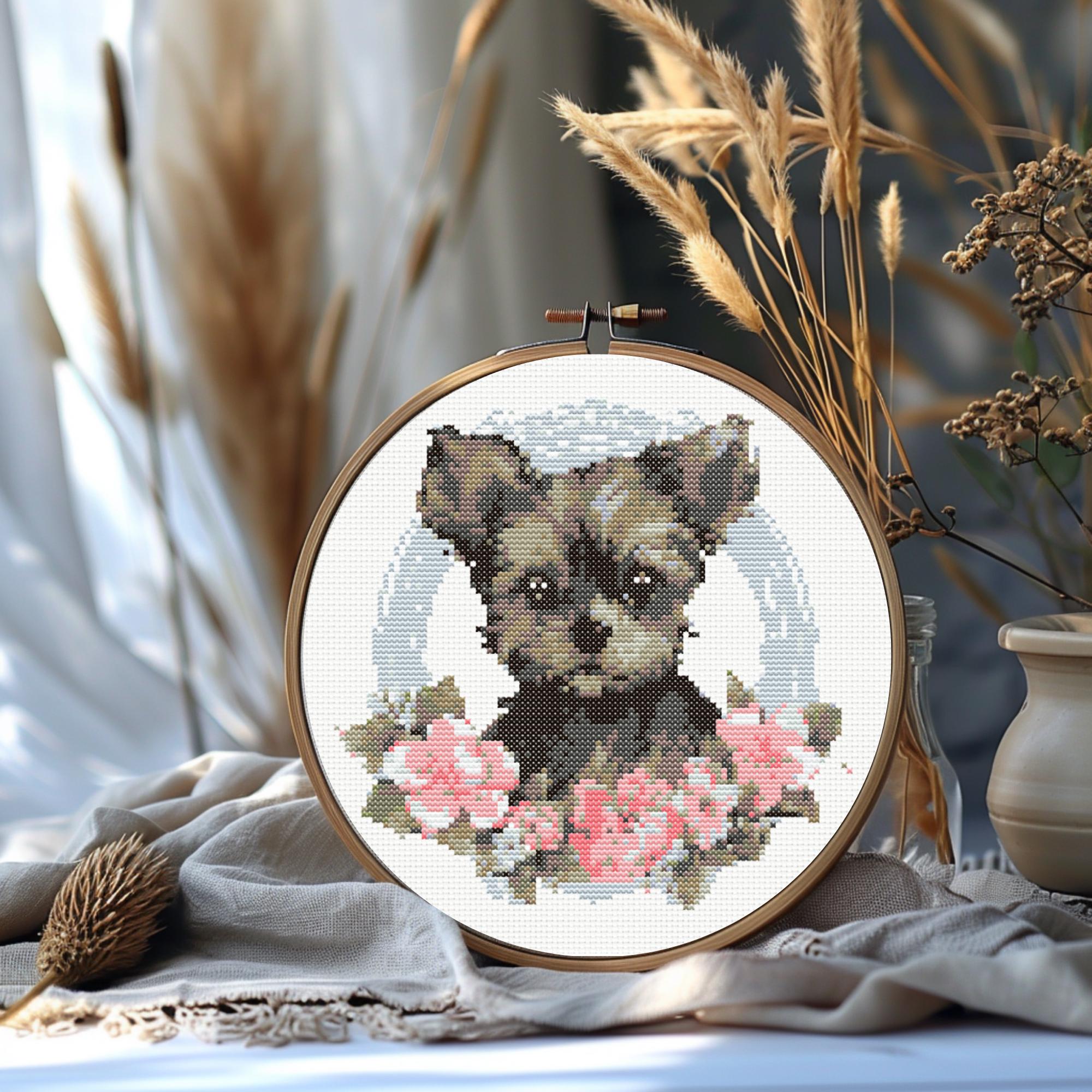 Black Cute Small Dog Cross Stitch Pattern, Cute Puppies Hand Embroidery ...