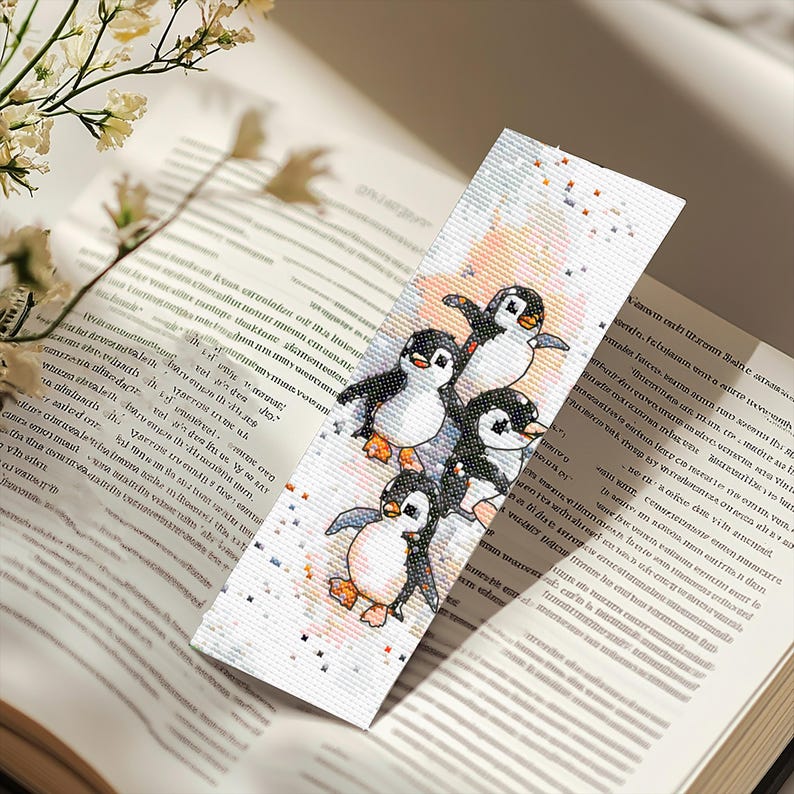 Royal Penguin Bookmark Cross Stitch Design, Penguin Cross Stitch ...