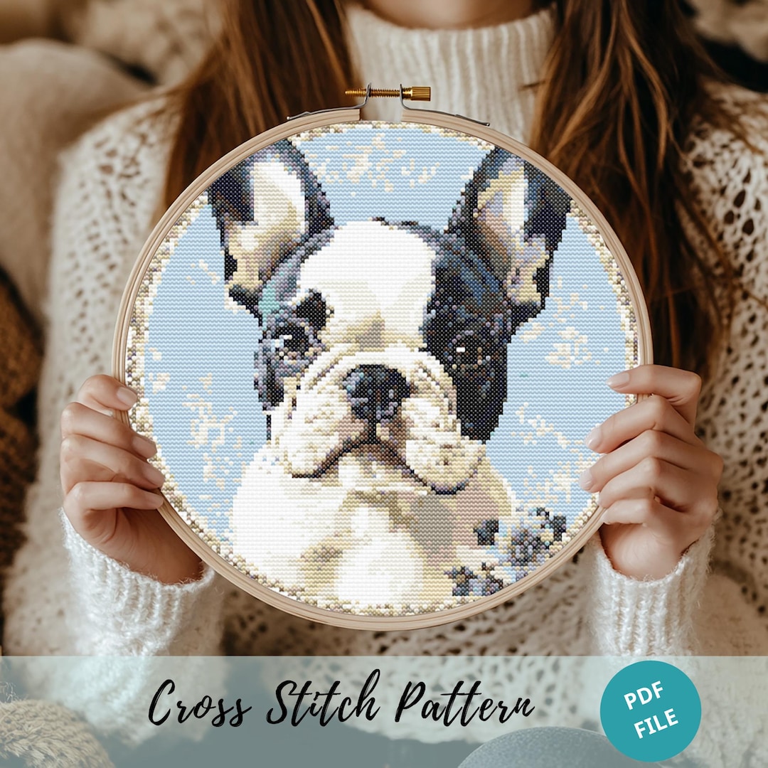 French Bulldog Cross Stitch Pattern Fluffy French Bulldog Puppy ...