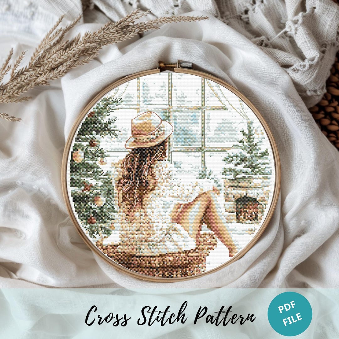 Winter Embroidery Girl Cross Stitch Designs, Xmas Pattern Counted Cross ...