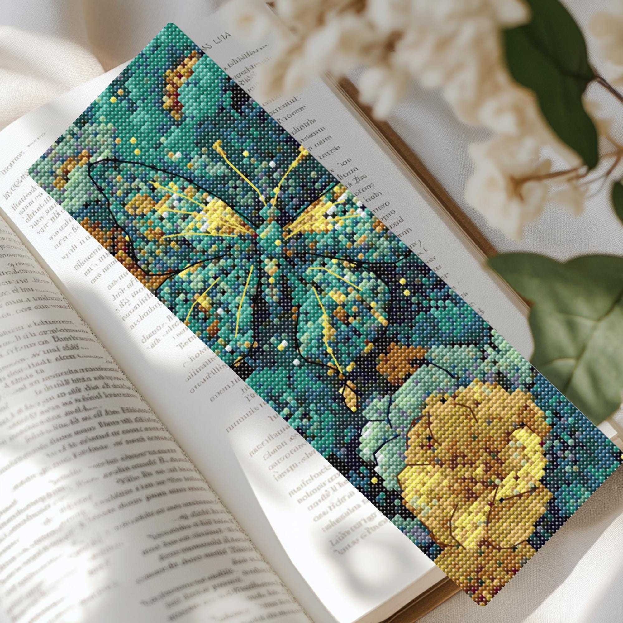 Blue and Gold Butterfly Bookmark Cross Stitch Pattern Vivid Monarch ...