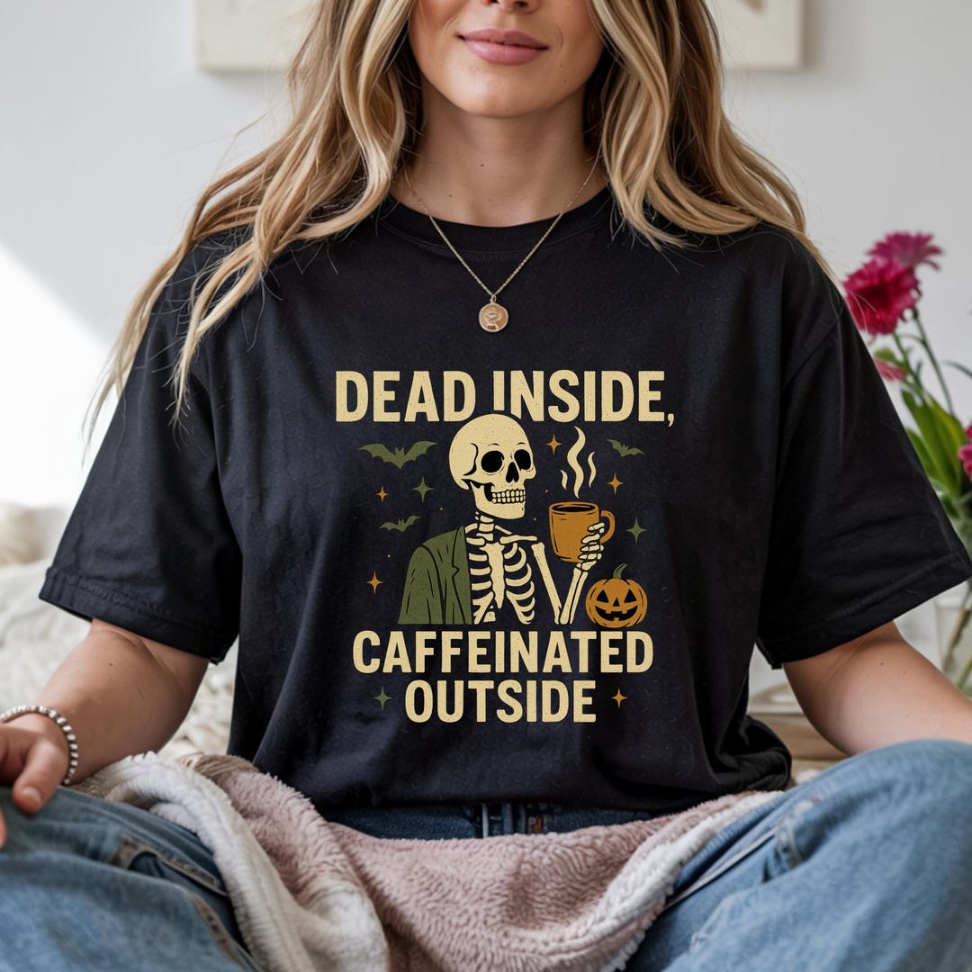 Dead Inside Caffeinated Outside PNG, Funny Skeleton Coffee Halloween ...