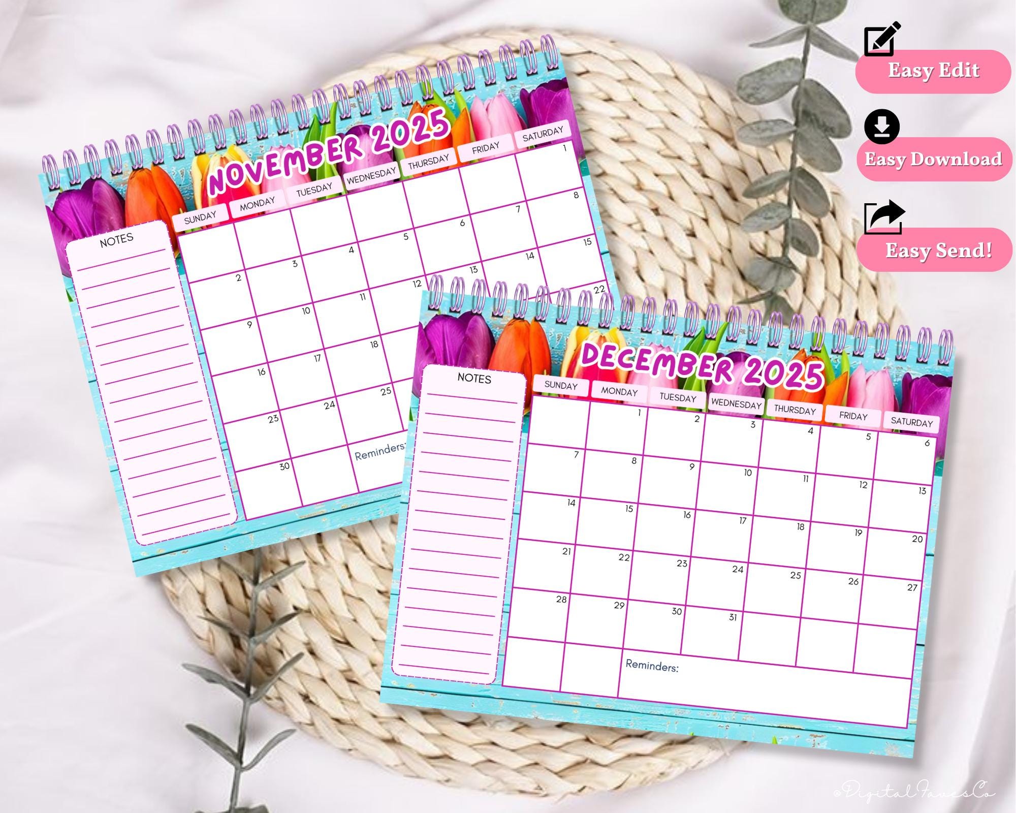 2025 Monthly Calendar Planner With Notes Printable Floral Calendar ...