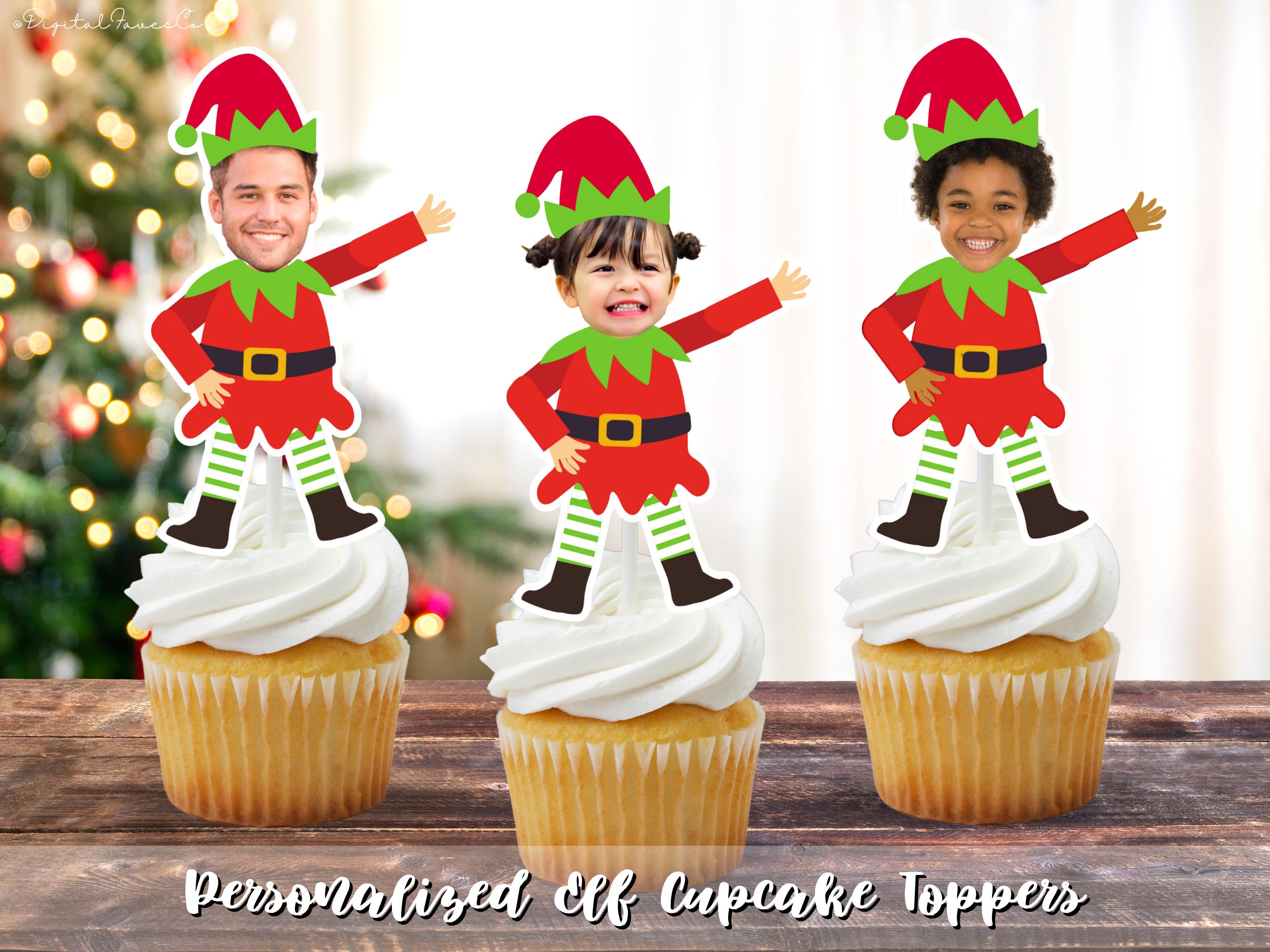 Christmas Cupcake Toppers, Personalized Party Favors, Printable Elf ...