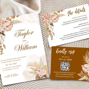 Boho Wedding Invitation Template Pampas Wedding Invite Set - Etsy