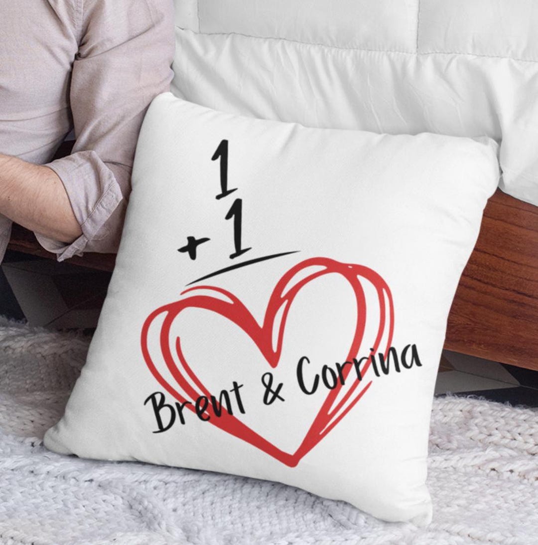One Plus One Equals True Love Personalized Couple's Heart Pillow ...