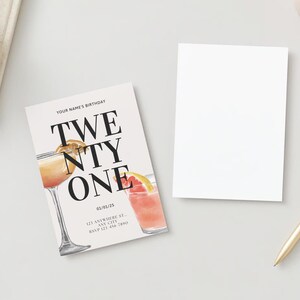 21st Birthday Girl Cocktail Digital Editable Printable Invite Template ...