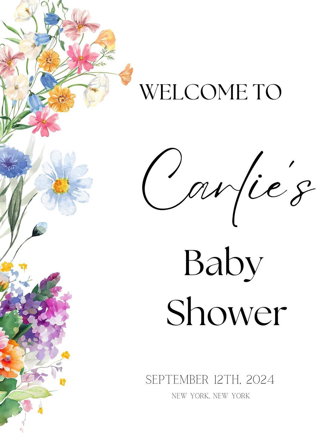 Baby Shower Welcome Sign, Flower Welcome Sign, Welcome Sign Template - Etsy