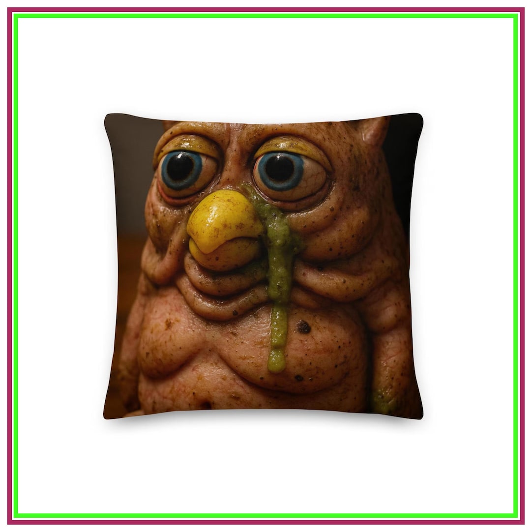 Cursed Furby Creature Premium Pillow • Weird Funny Christmas Decor ...