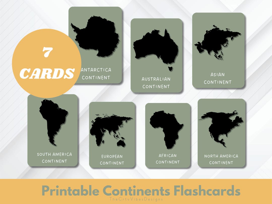 Geography Flash Cards for Kids - 7 Continents Learning Set for ...