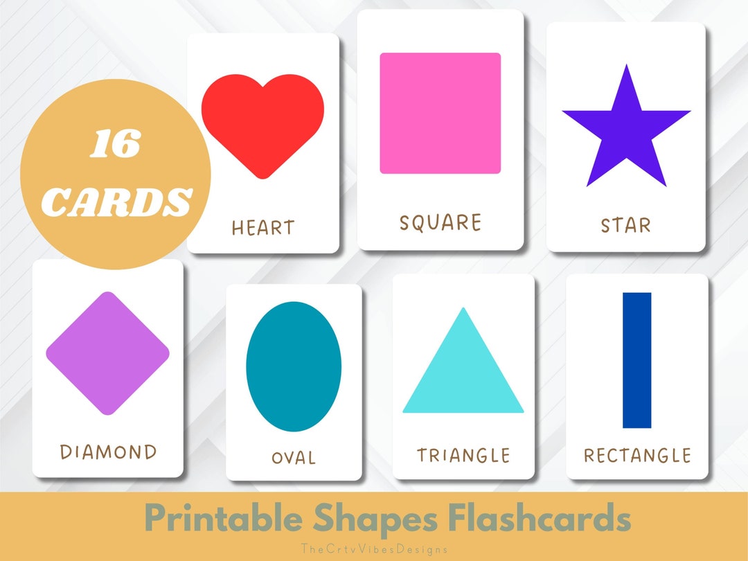 Printable Shapes Flashcards for Kids 16 Colorful Learning Cards for ...