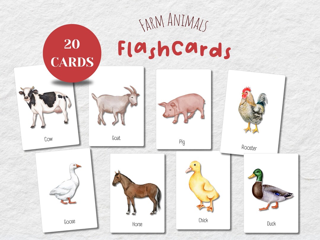 Montessori Farm Animal Flashcards for Kids | 20 Printable Educational ...