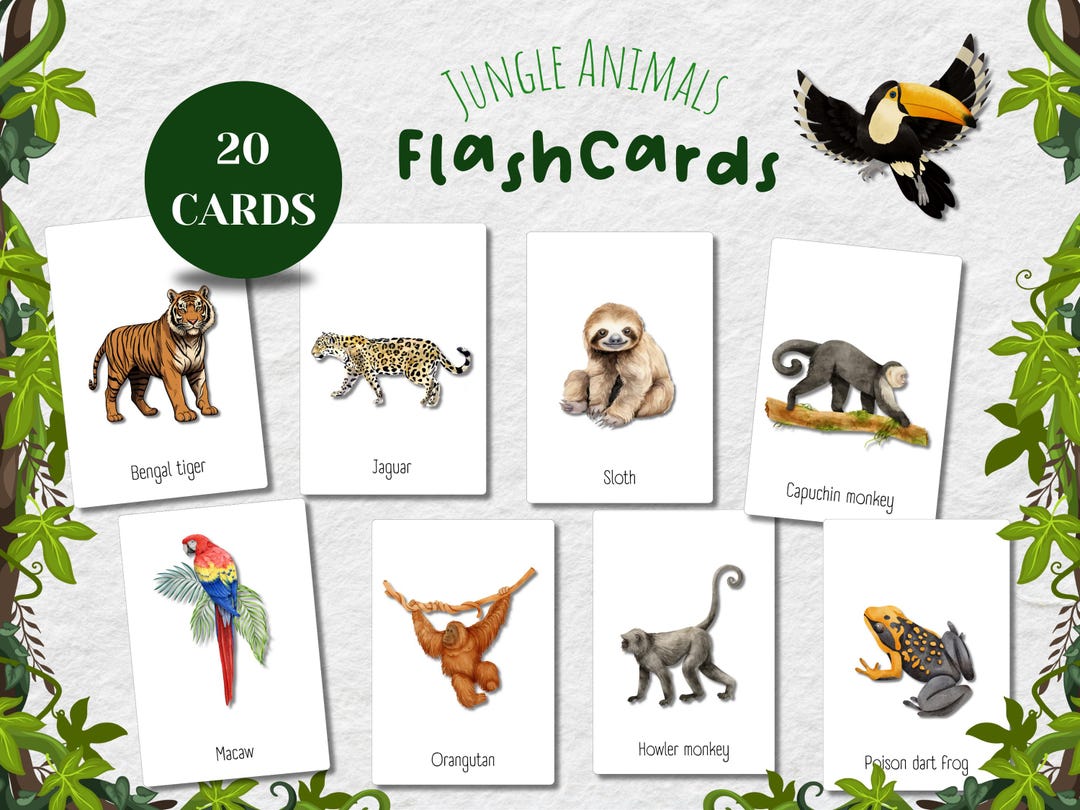 Montessori Jungle Animal Flashcards - 20 Printable Cards for Kids | Fun ...