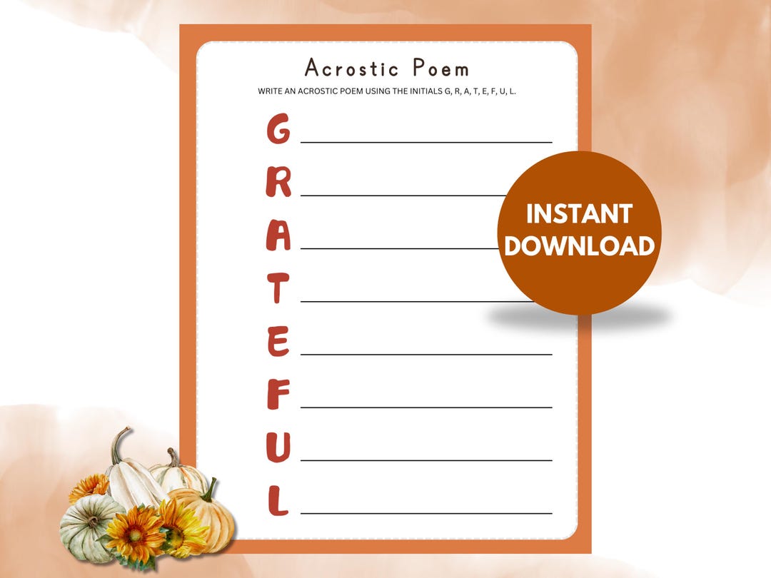 Thanksgiving Acrostic Poem Worksheet for Kids – Printable Preschool ...