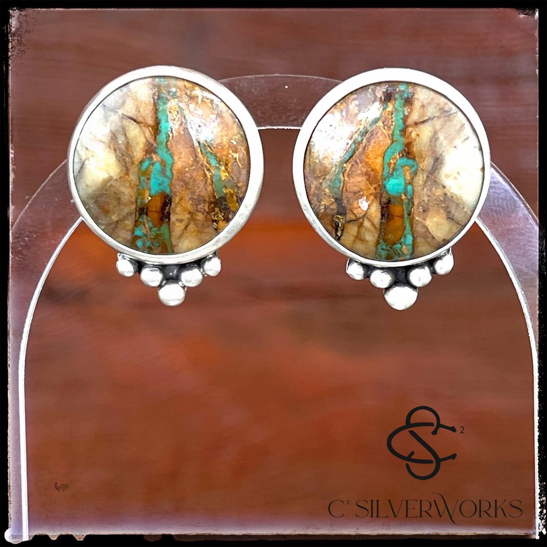 Gorgeous Royston Ribbon Turquoise Sterling Silver Round Shape Stud ...