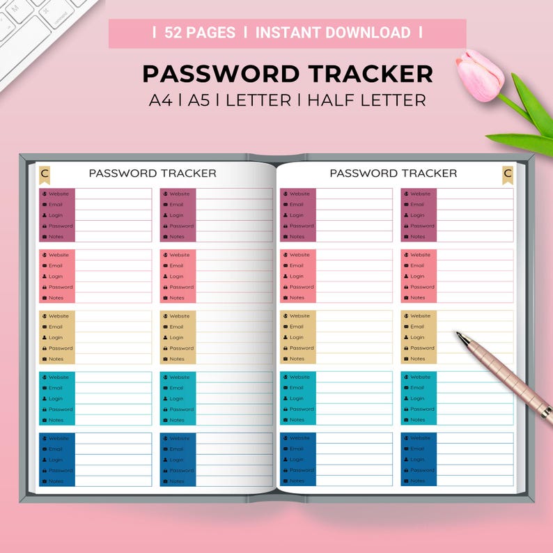 Alphabetized Password Keeper - Password Log & Planner With Tabs ...