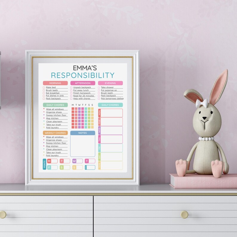 Printable Responsibility Chart for Kids, Kids Daily Routine Checklist ...
