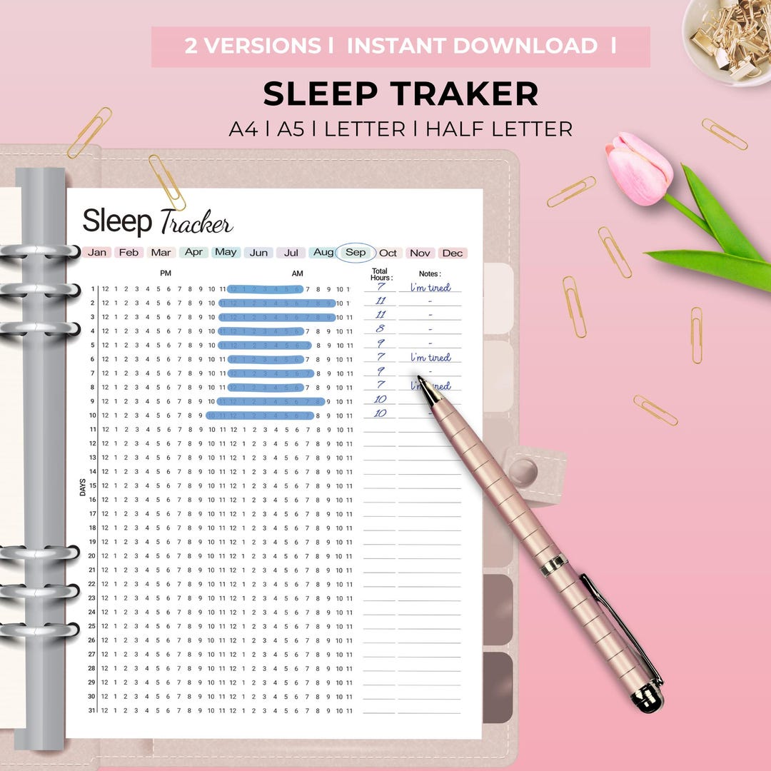 Sleep Tracker Printable Monthly Sleep Log Health Journal Sleep Analysis ...