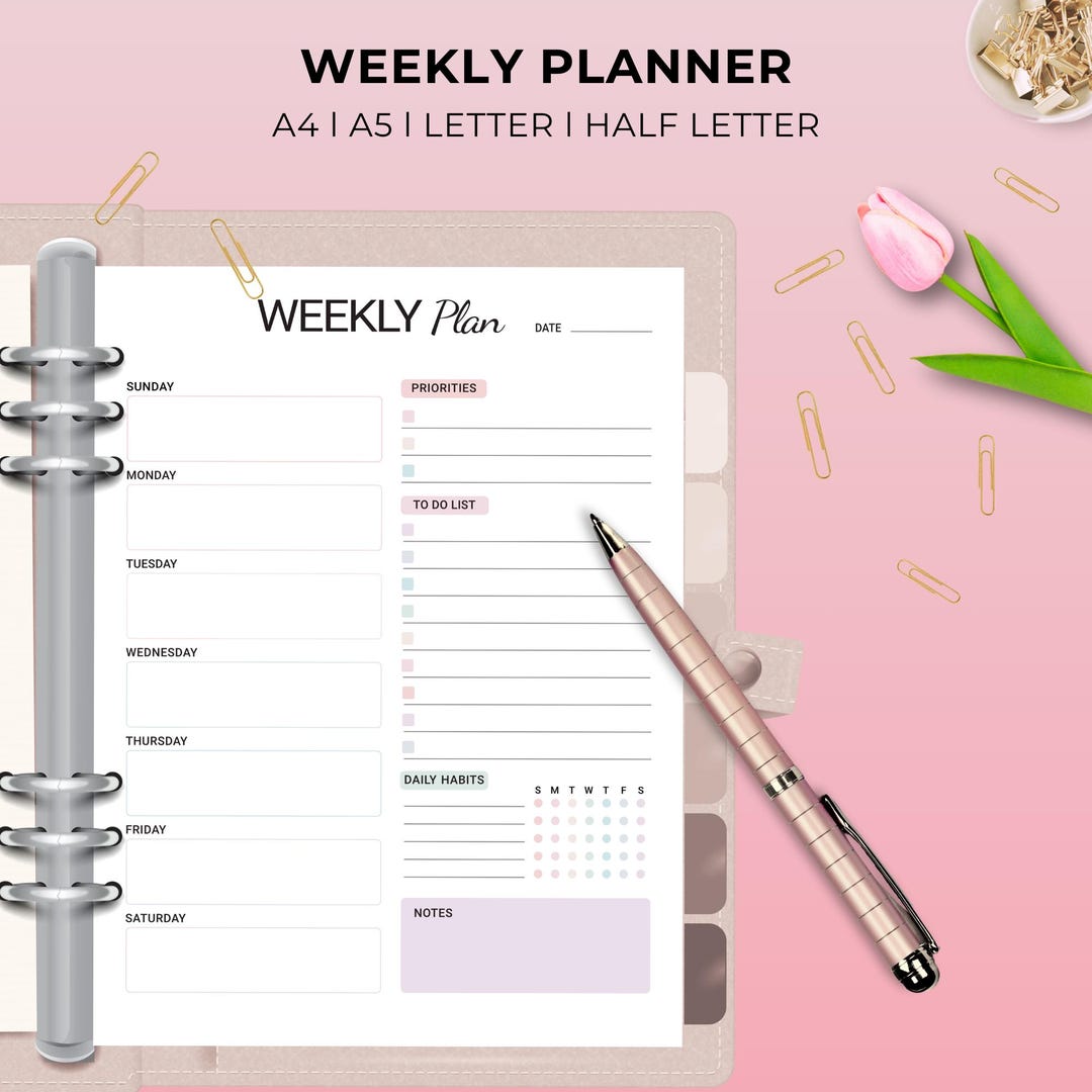 Printable Weekly Planner I Undated Weekly Planner Pages I Pastel Colors ...