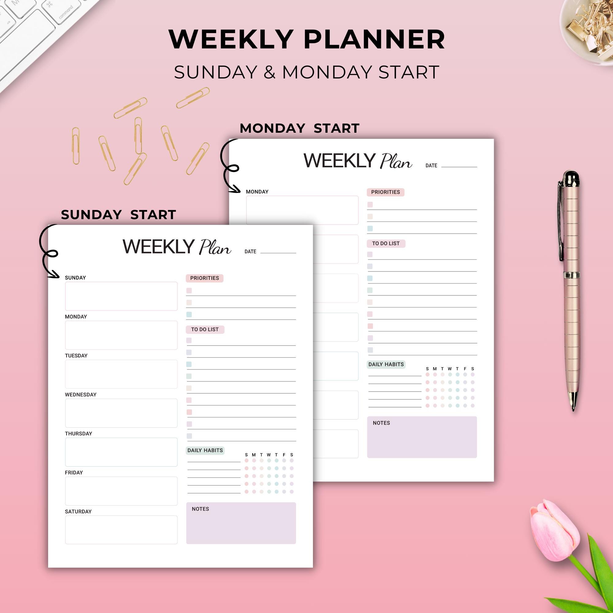 Printable Weekly Planner I Undated Weekly Planner Pages I Pastel Colors ...